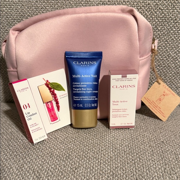 Clarins | Skincare | Clarins Beauty Collection With Pink Pouch | Poshmark